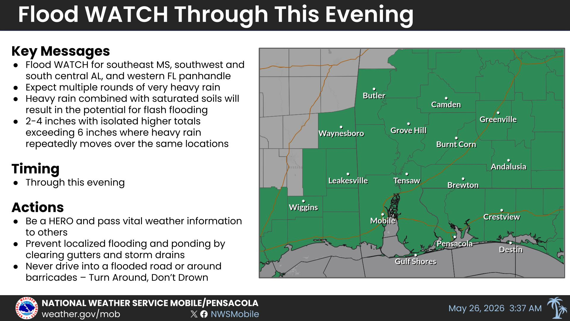 Threats of downpours trigger flood watch in Pensacola area