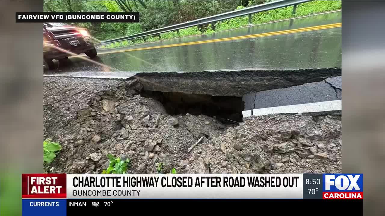 Officials: Heavy rain washes out western NC highway, creates 12 foot hole