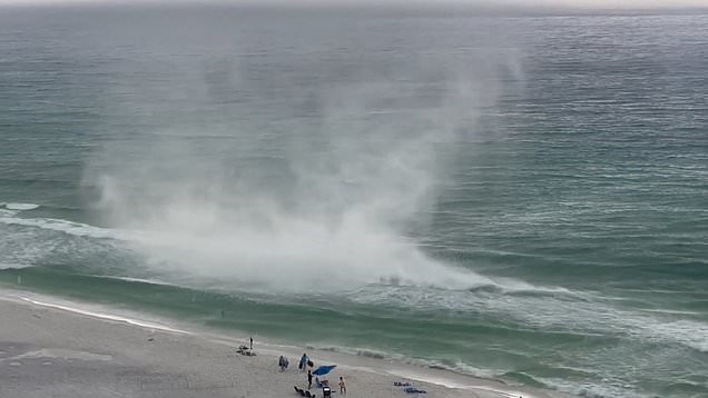 Waterspout coming ashore wrecks beachgoers' stuff