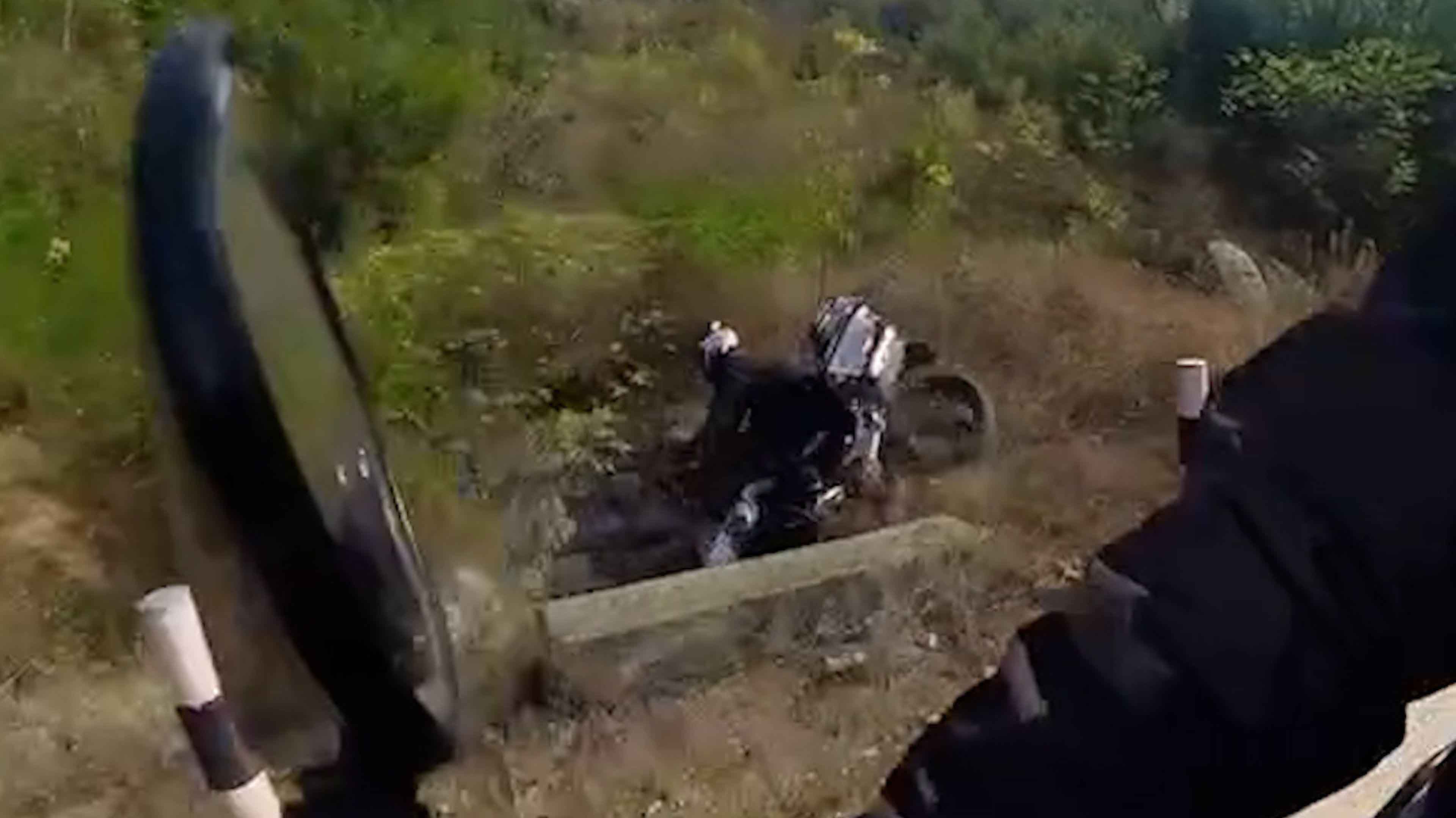Motorcyclist plunges into canal after failing to navigate curve