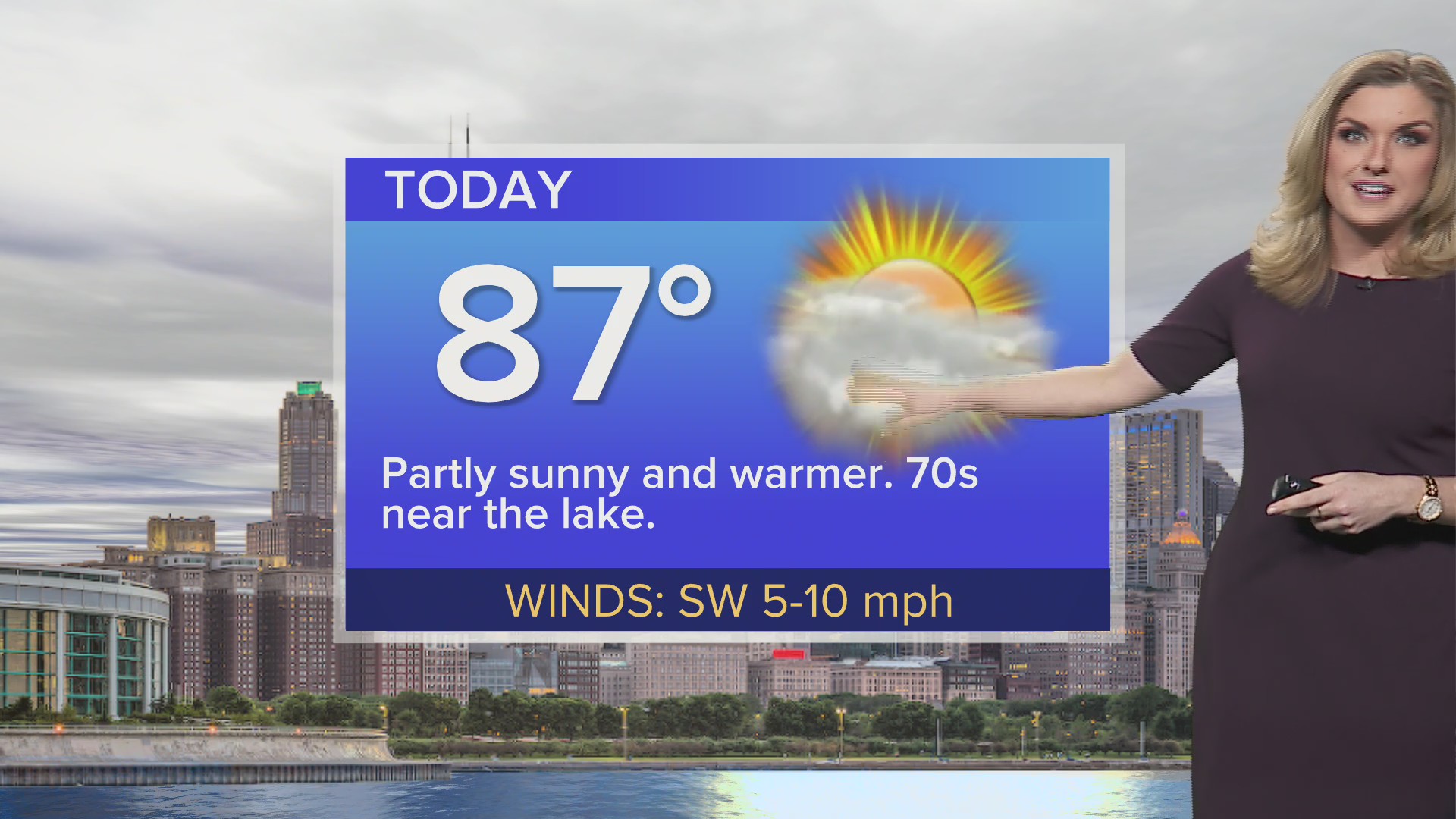 Tuesday: Partly sunny, warm; cooler near the lake