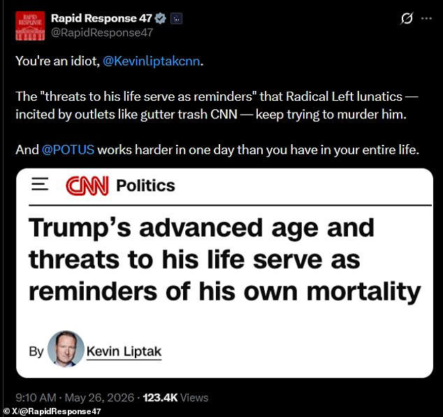 White House blasts 'gutter trash' CNN journalist for mentioning Trump's age