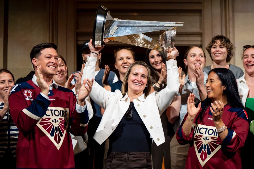 Montreal Victoire sign golden book amid Walter Cup victory celebrations