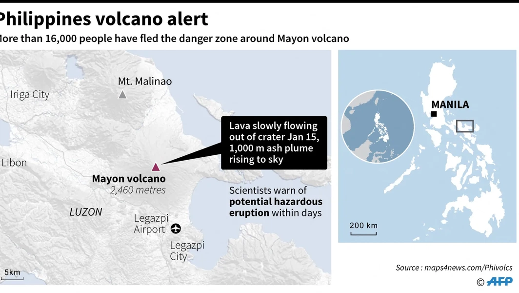 Rare green meteor streaks behind erupting Mayon volcano