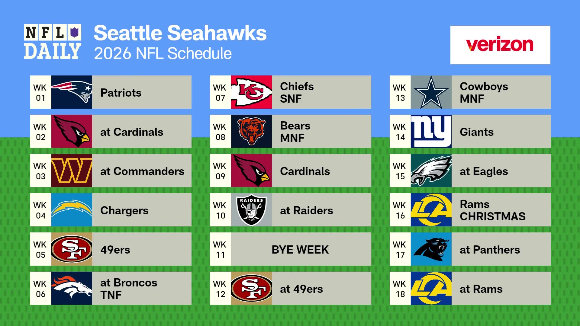 Can the Seahawks run in back in '26? 'NFL Daily Schedule Release'