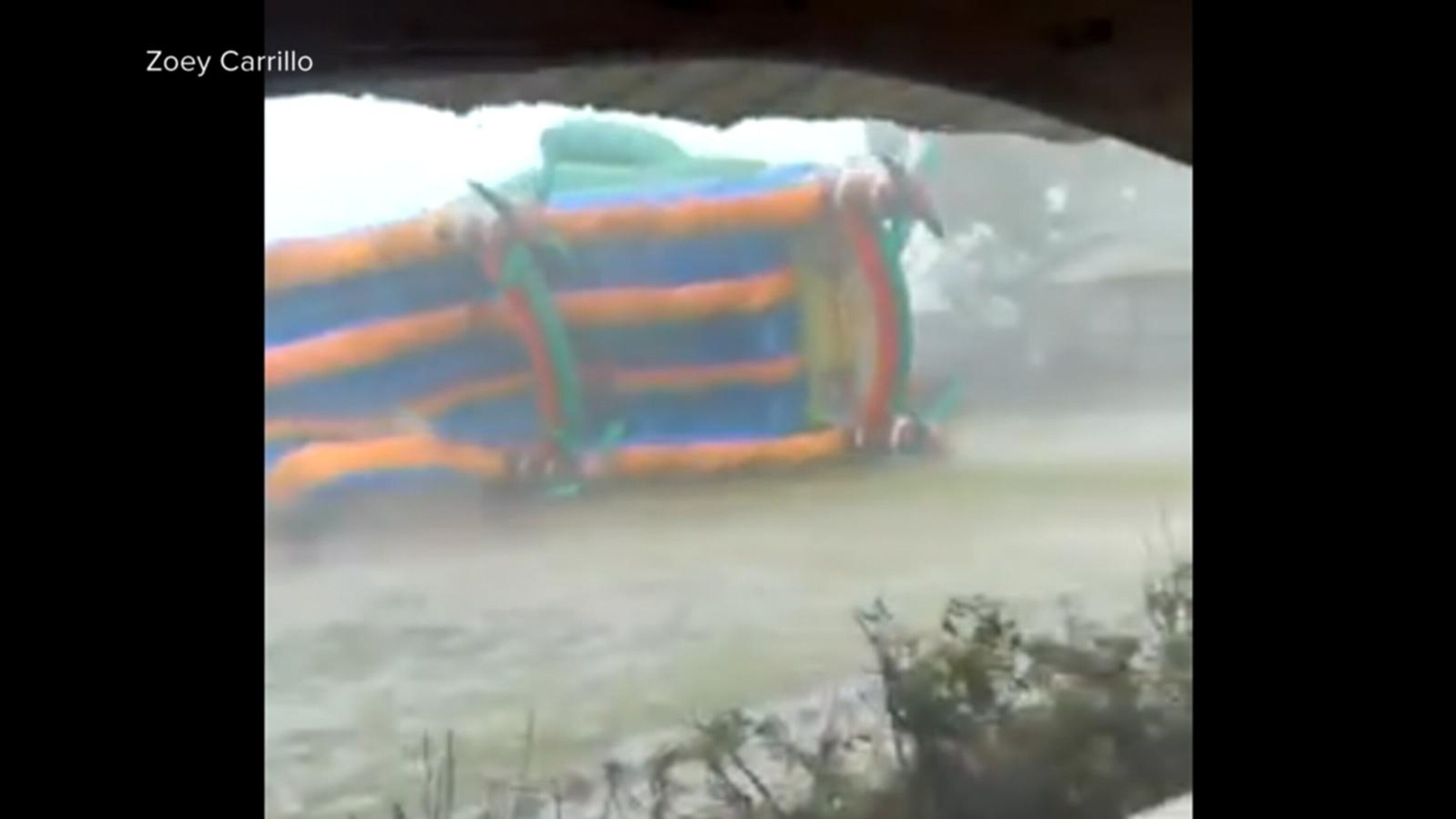 Video shows bounce house fly across yard during strong winds in Florida