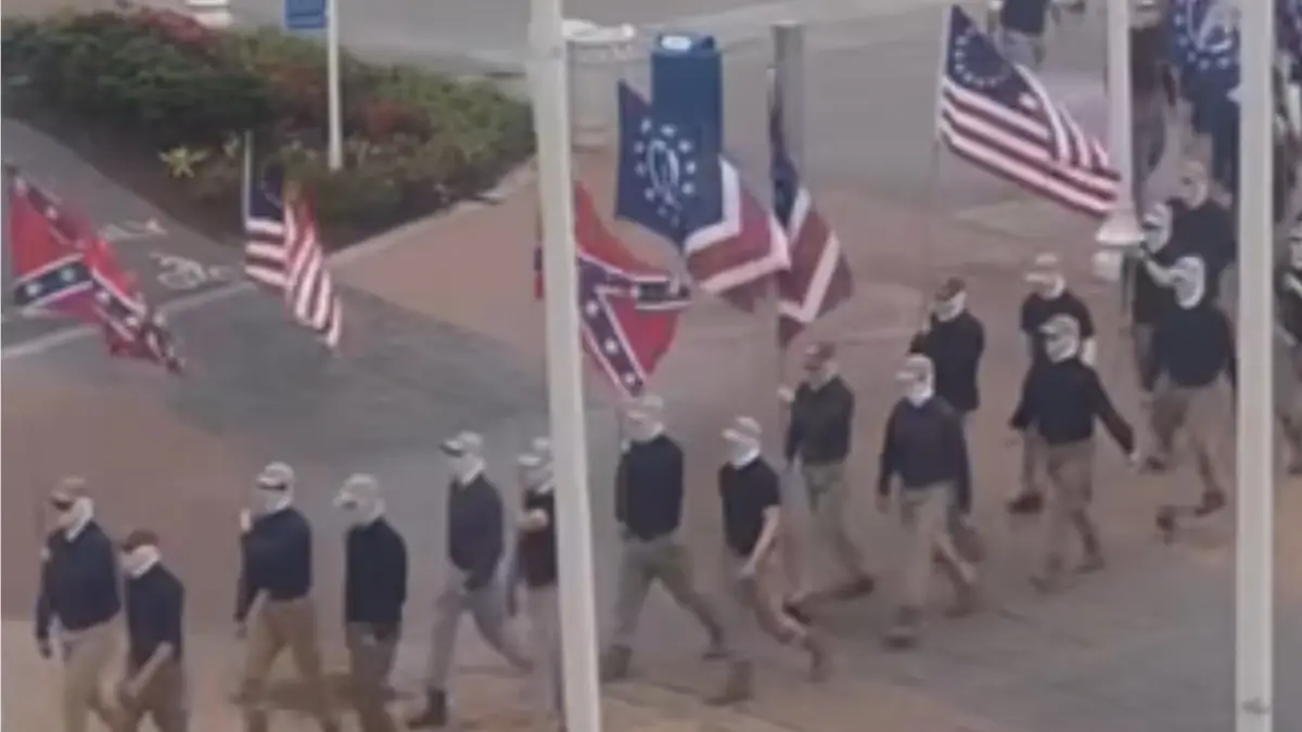 Masked white supremacist group Patriot Front marches through Virginia ...