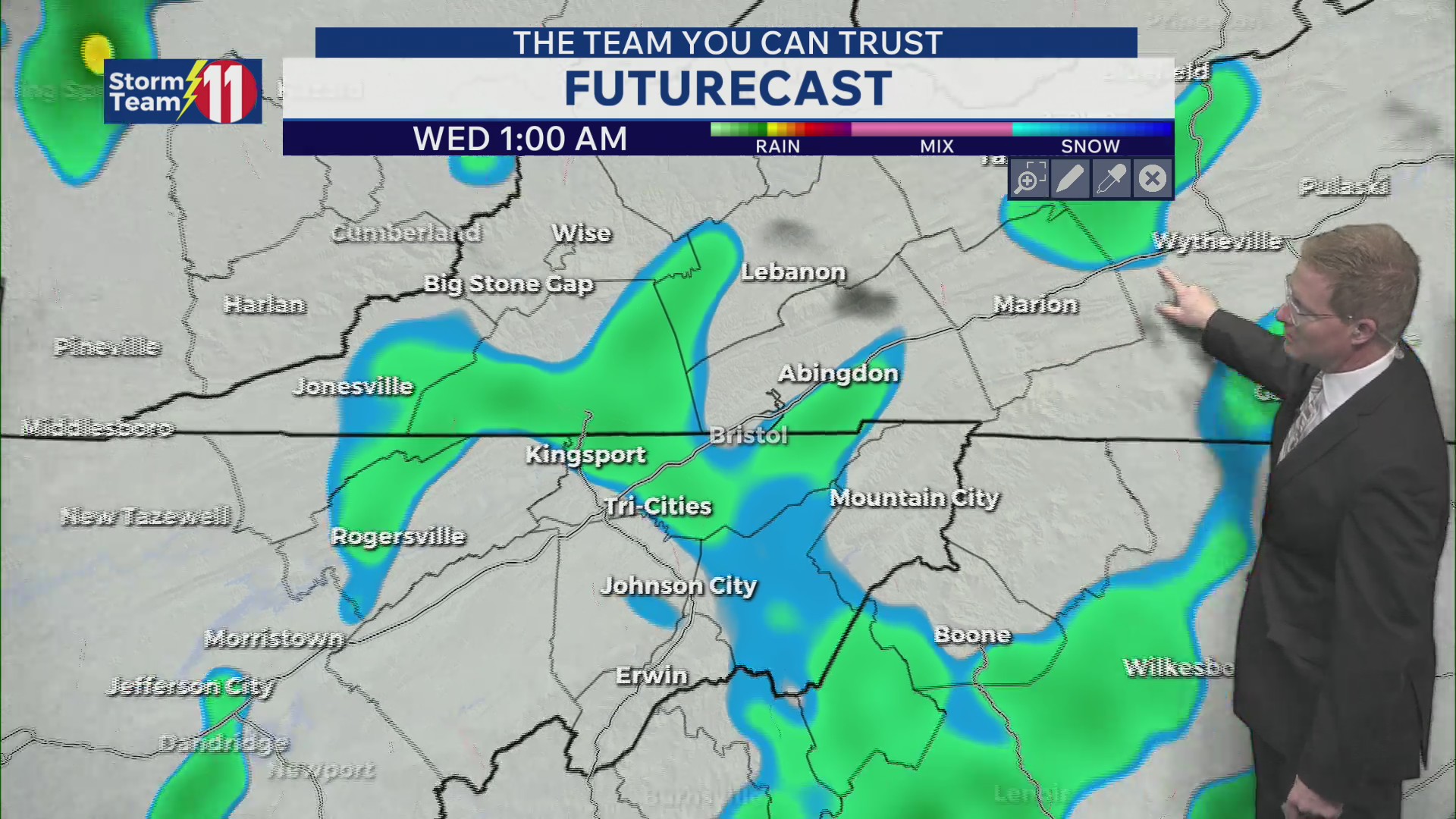 Scattered showers and storms developing