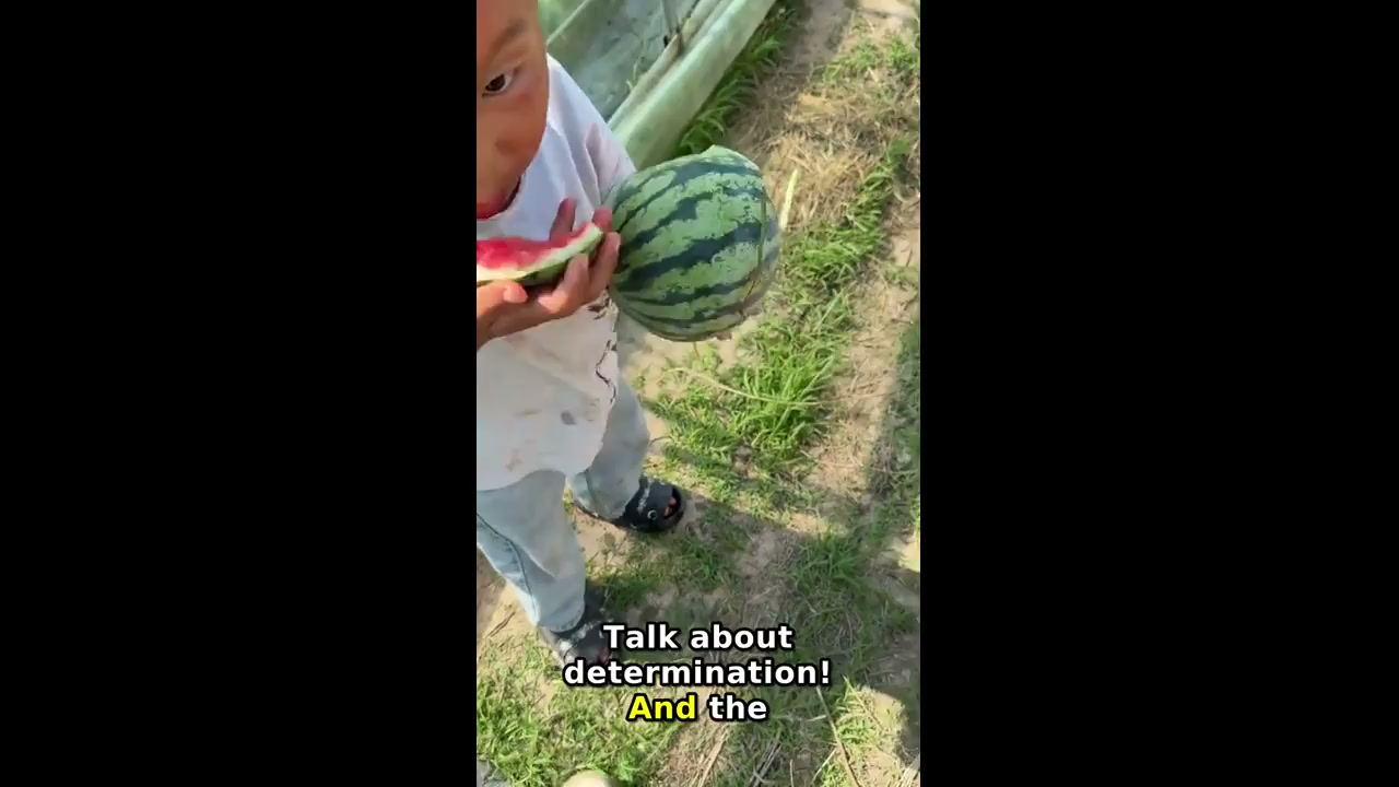 Kid smashes watermelon open with head in China