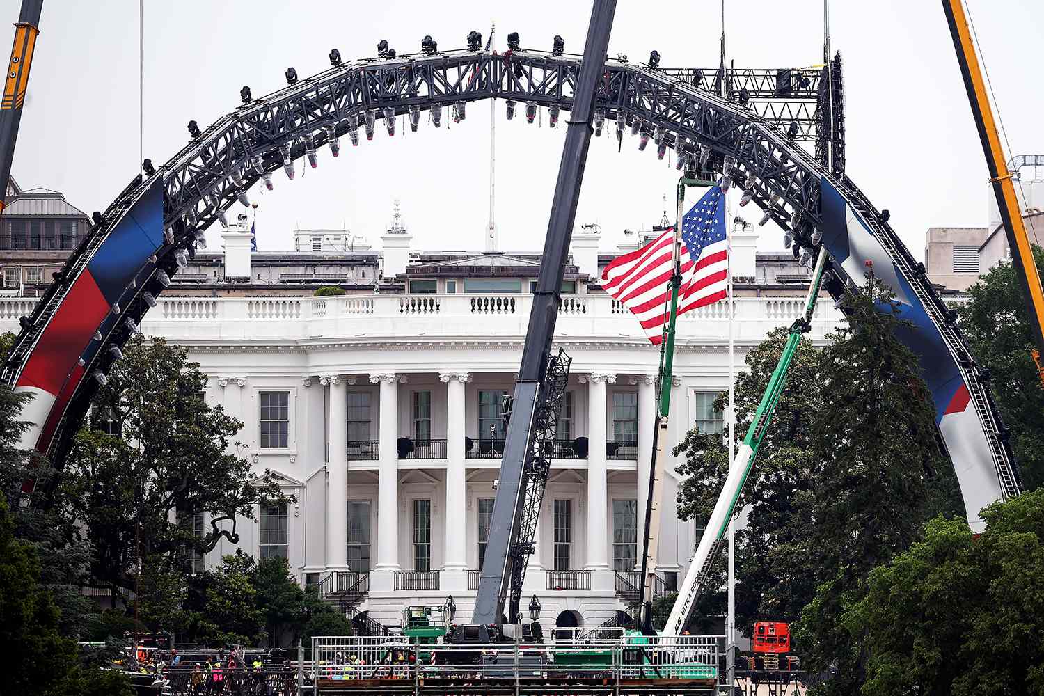 Trump installs towering stage lights at White House ahead of his 80th ...