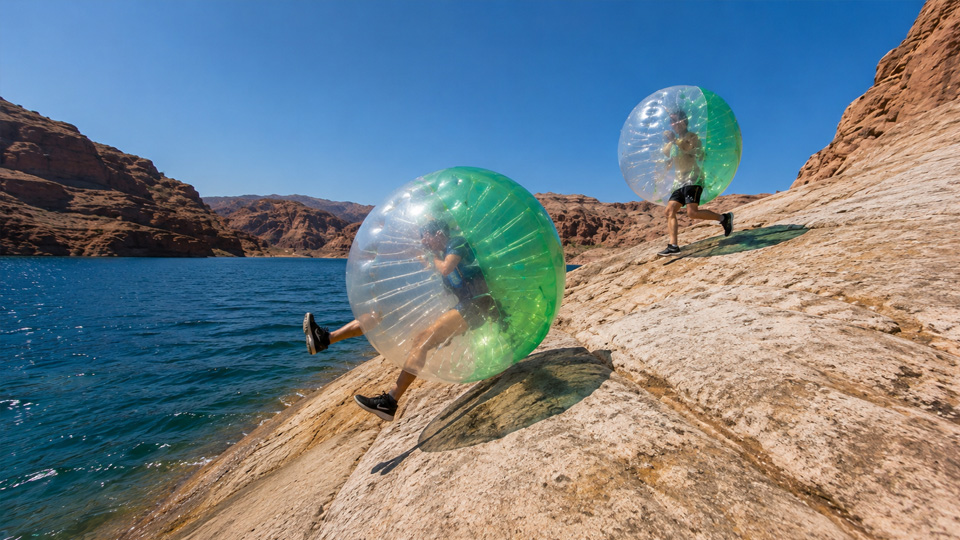 Zorb balls knock players off the island
