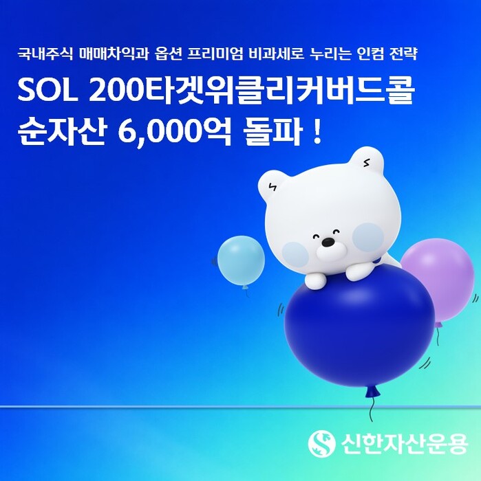 신한자산운용, 'SOL 200타겟위클리커버드콜' 순자산 6000억원 돌파