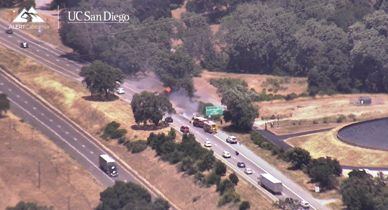 Fire engulfs car in flames on Highway 101 in SLO County