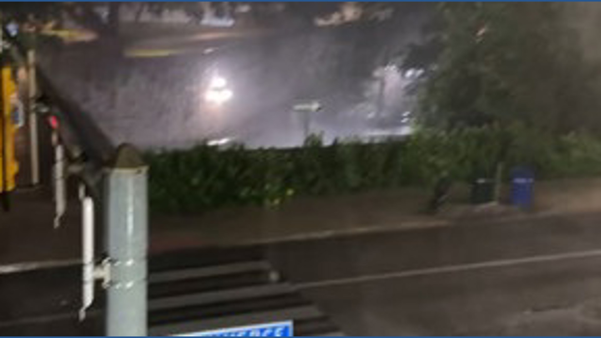 Downtown thunderstorm rain and lightning