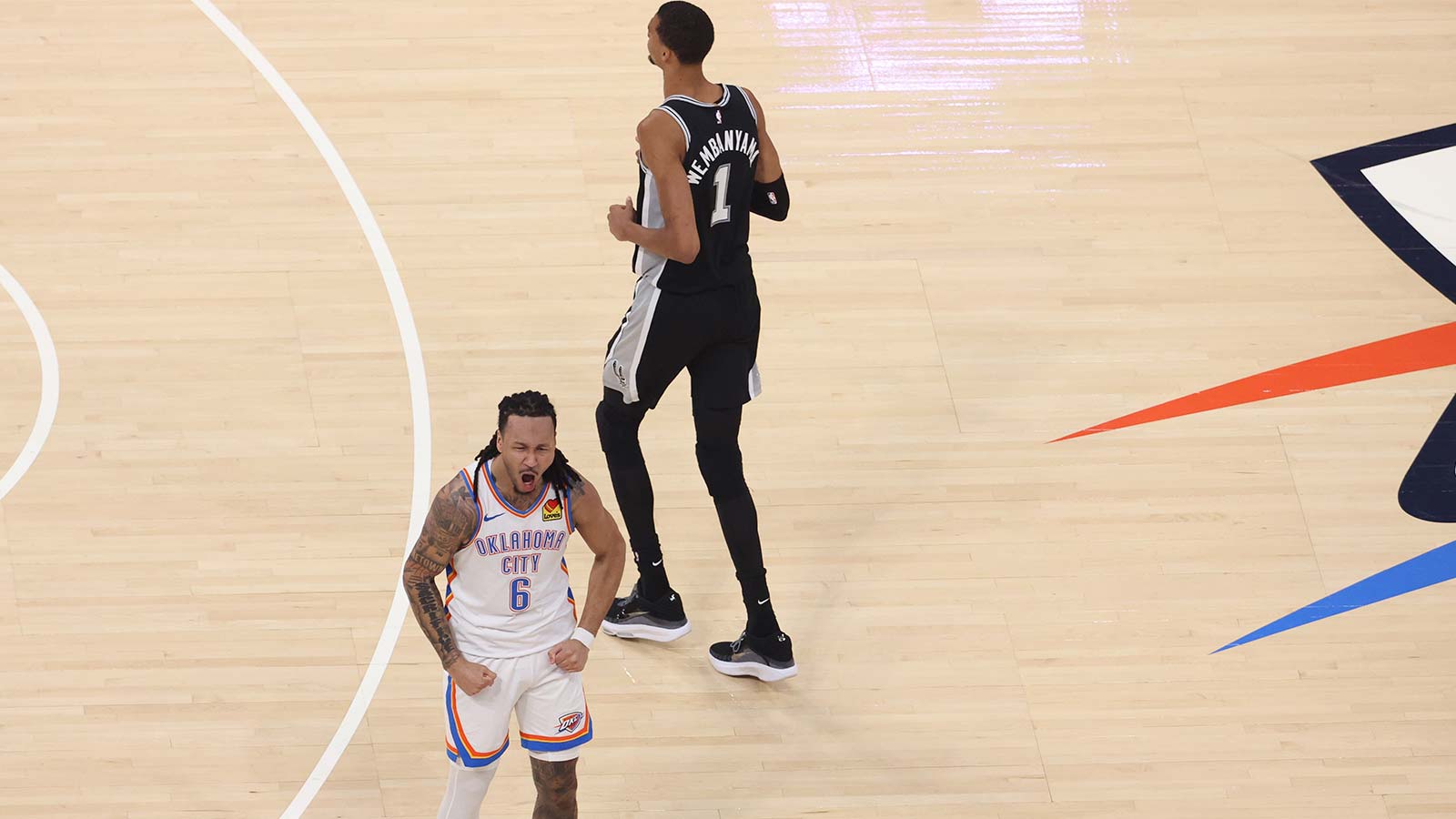 Watch Thunder’s Jaylin Williams stare down Victor Wembanyama after Game ...