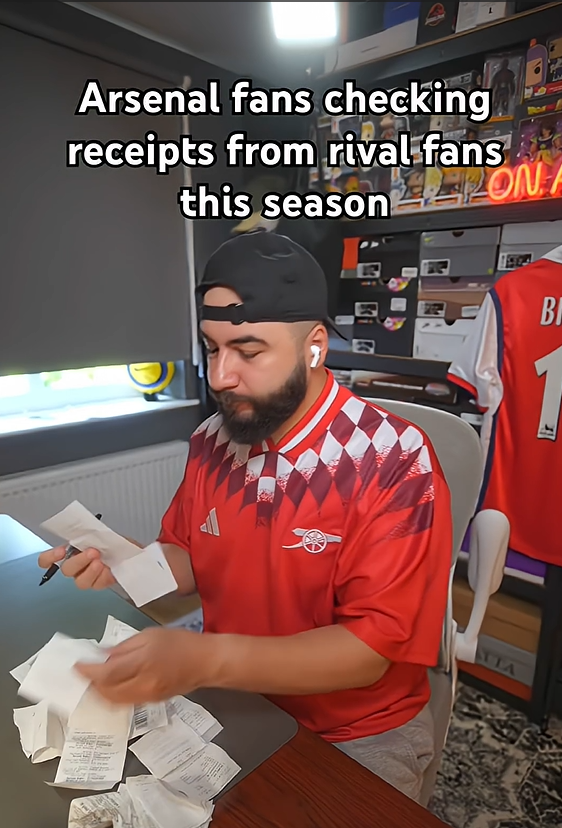 Arsenal fans checking receipts from rival fans this season