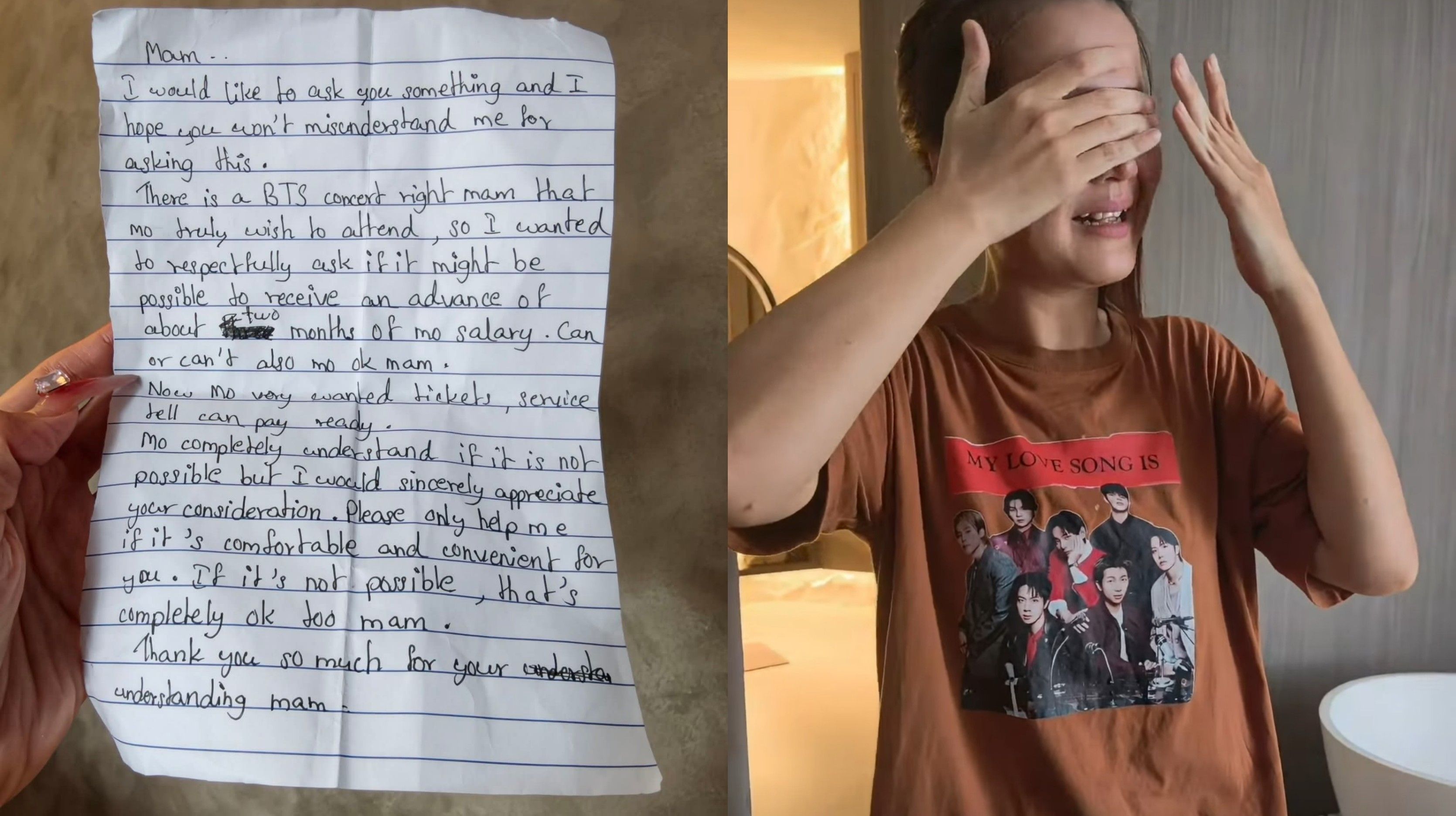 Helper asks employer for two months’ pay in advance so she can get BTS ...