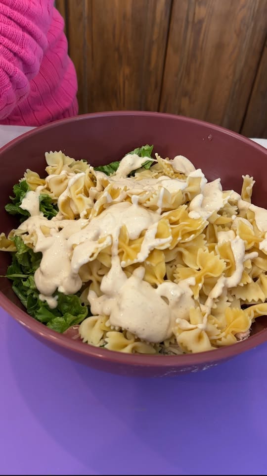 Easy chicken Caesar pasta salad for parties