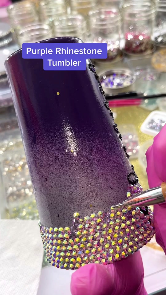 Purple rhinestone tumbler DIY transformation