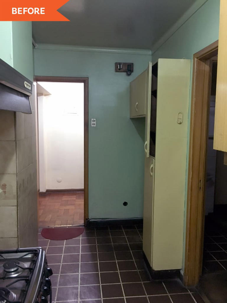 This dark vintage kitchen is now calm and airy thanks to a $2,000 teal redo