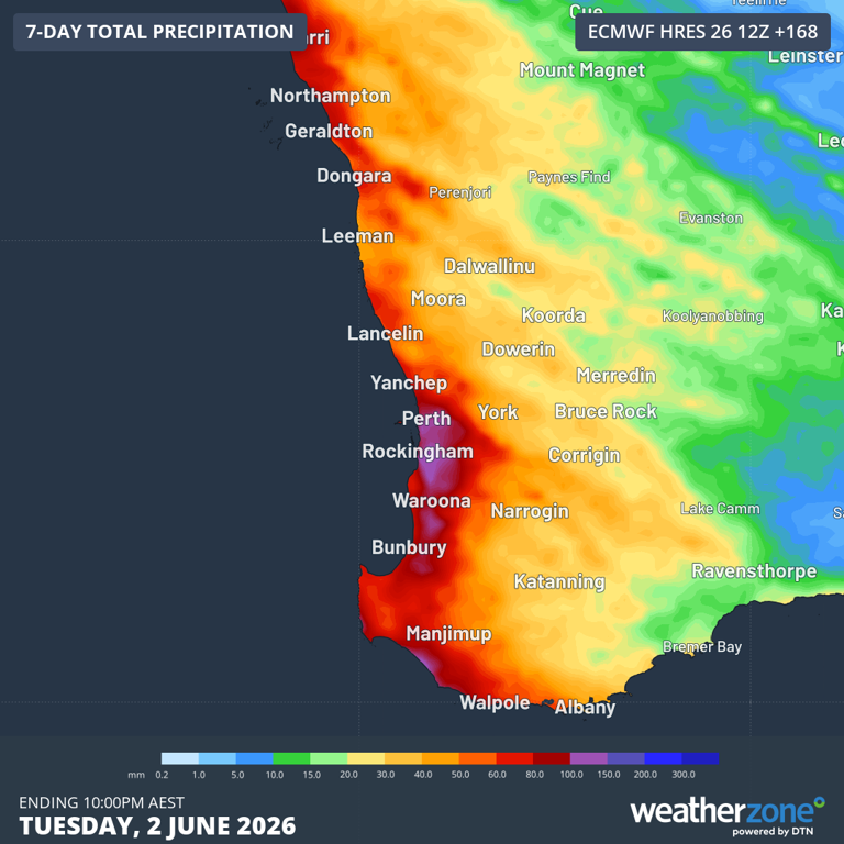 Wettest spell of 2026 coming to Perth, southwest WA