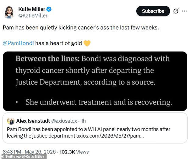 Trump's former attorney general Pam Bondi treated for thyroid cancer ...