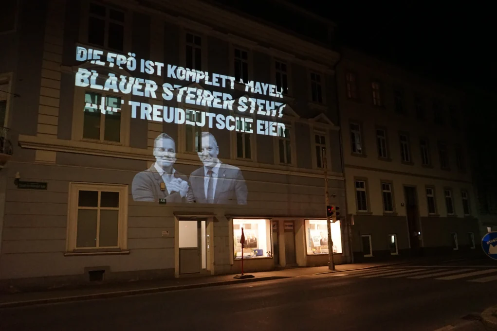 „Treudeutsche Grüße“: SJ projiziert Kritik auf FPÖ-Zentrale in Graz