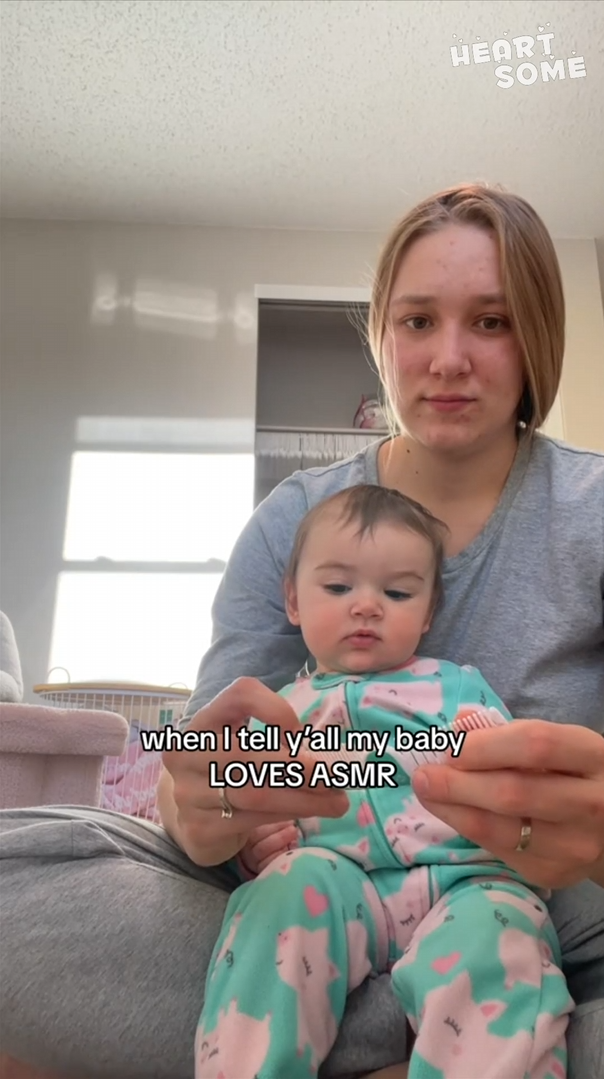 Toddler enjoys relaxing ASMR session from mom