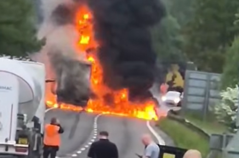 Lorry explodes on A9 as emergency crews close major road
