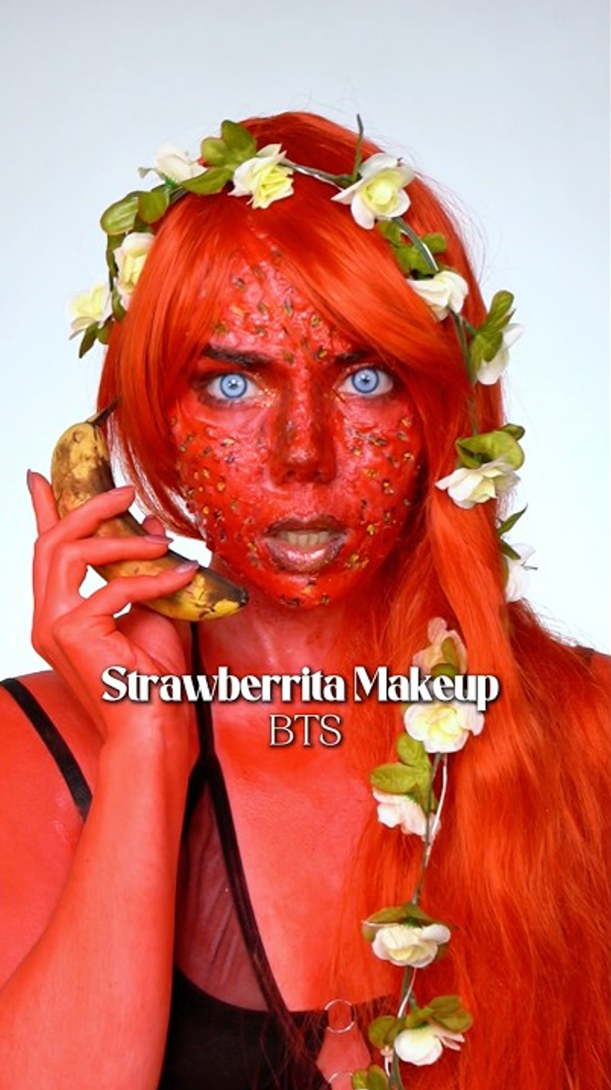 Strawberrita or Strawberrina from AI fruits makeup BTS SFX makeup