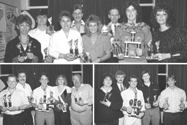 Smiles and trophies at 1989 Wrexham charity darts night