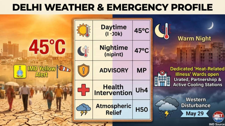 Delhi weather alert: IMD issues yellow alert for 45°C heatwave; check ...