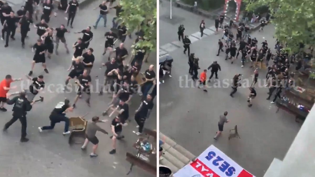 Spanische und englische Hooligans prügeln sich heftig
