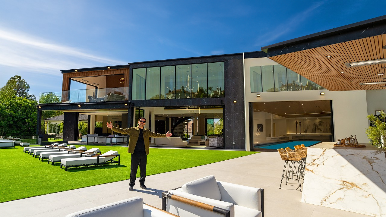 Inside a $14M hillside modern mansion with canyon views