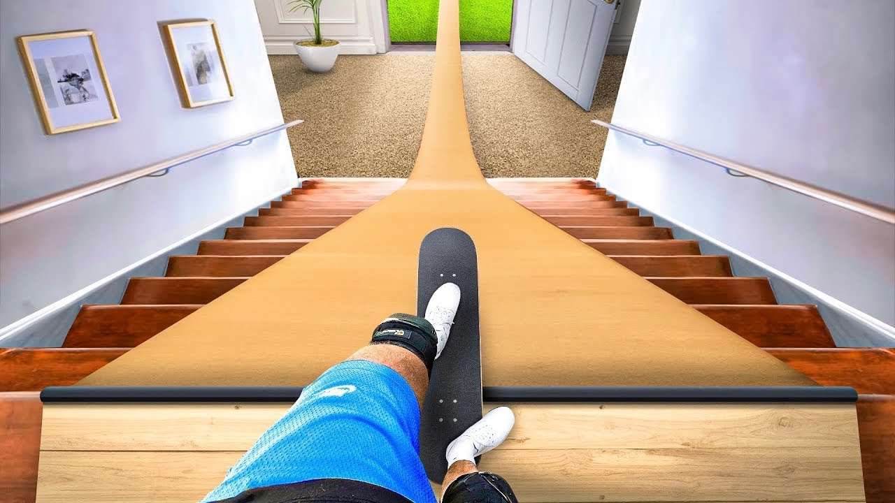 Athlete challenges boundaries with extreme sports inside a home