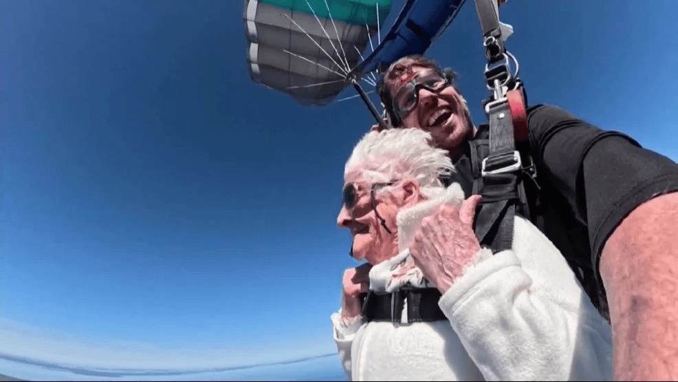 Charlevoix woman celebrates 99th birthday by skydiving with son and ...