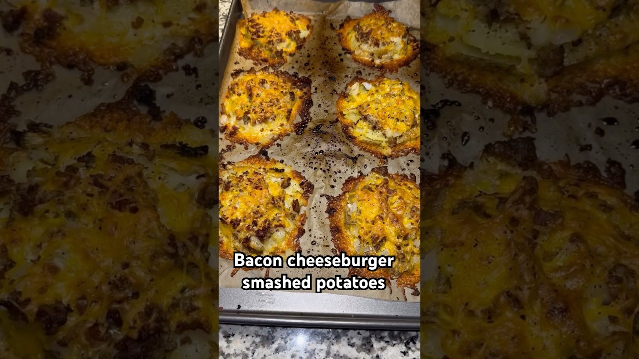 Bacon cheeseburger smashed potatoes. Recipe below