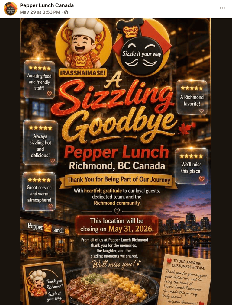After 11 years, Richmond's Pepper Lunch has shut down, ending the chain ...