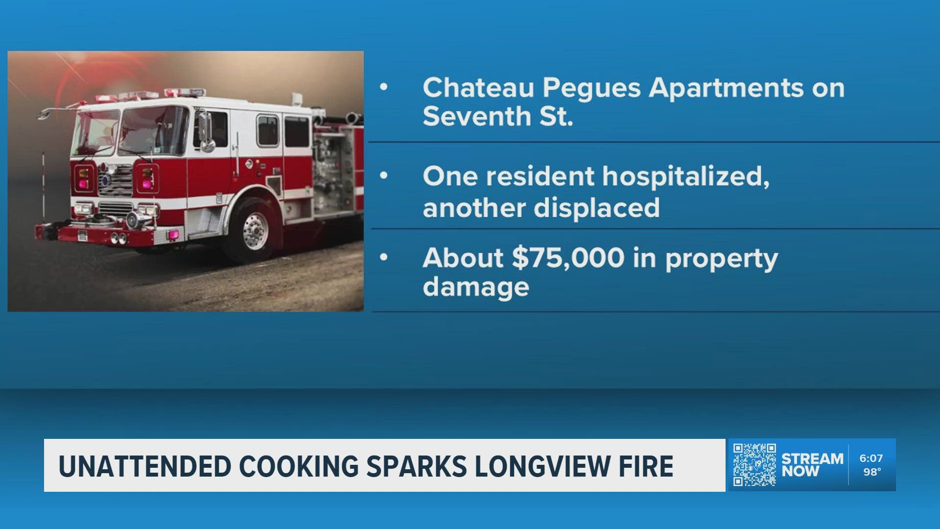 Unattended cooking sparks apartment fire in Longview