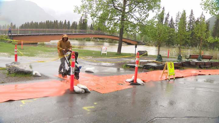 Banff monitoring Bow River for flooding amid heavy downpour, snowpack melt