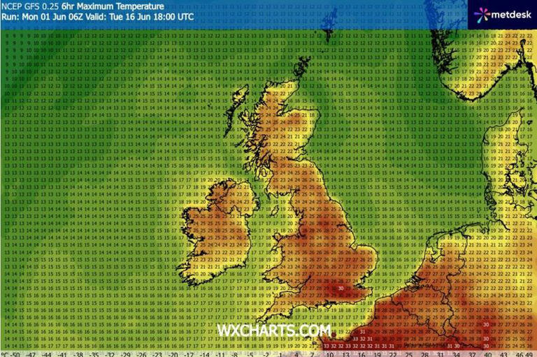 UK weather maps show heat surge across Yorkshire as 16 counties face ...