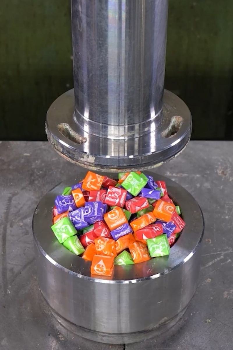 Hydraulic press vs Starburst candies