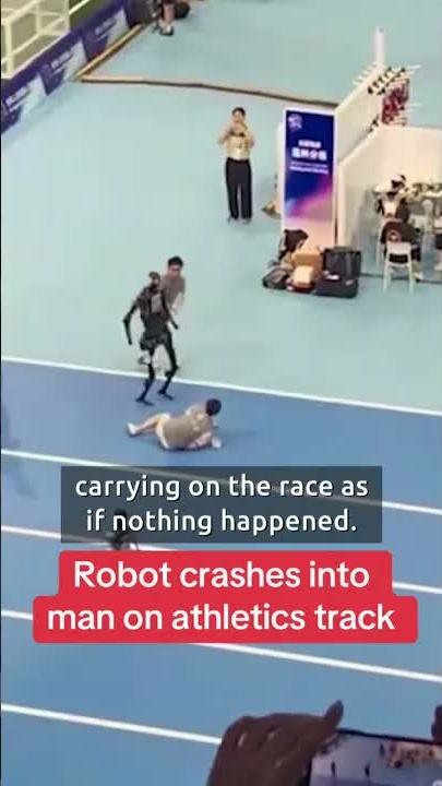 Robot crashes into staff member during humanoid games