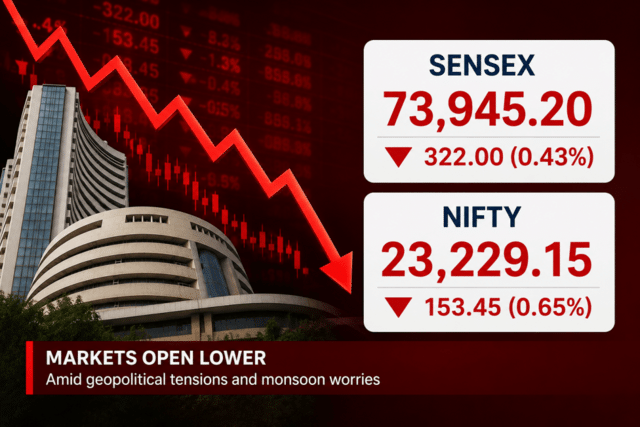 Sensex, Nifty start lower as weak monsoon forecast triggers caution