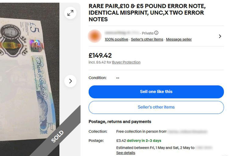 Two bank notes sell for 10x times their face value due to rare 'blank ...