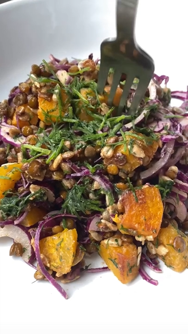 Discover the secret to this healthy lentil and pumpkin salad