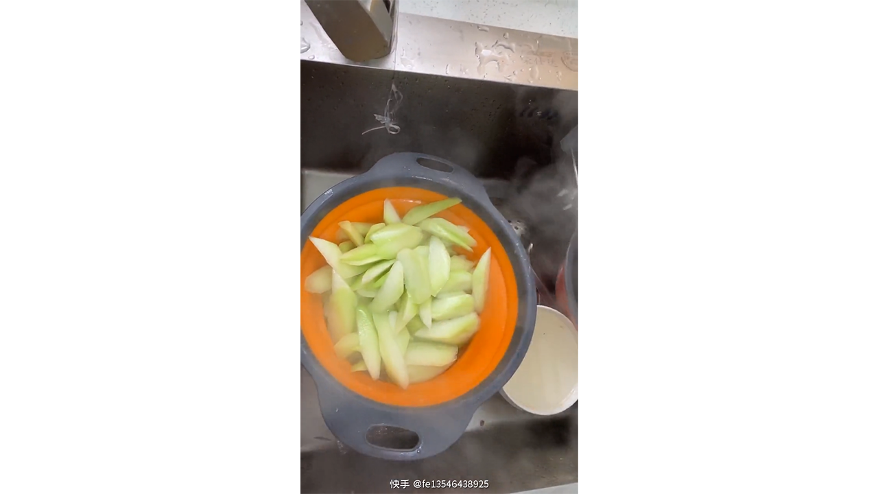 Slicing chayote into thin wedges with sharp knife creating clean and ...