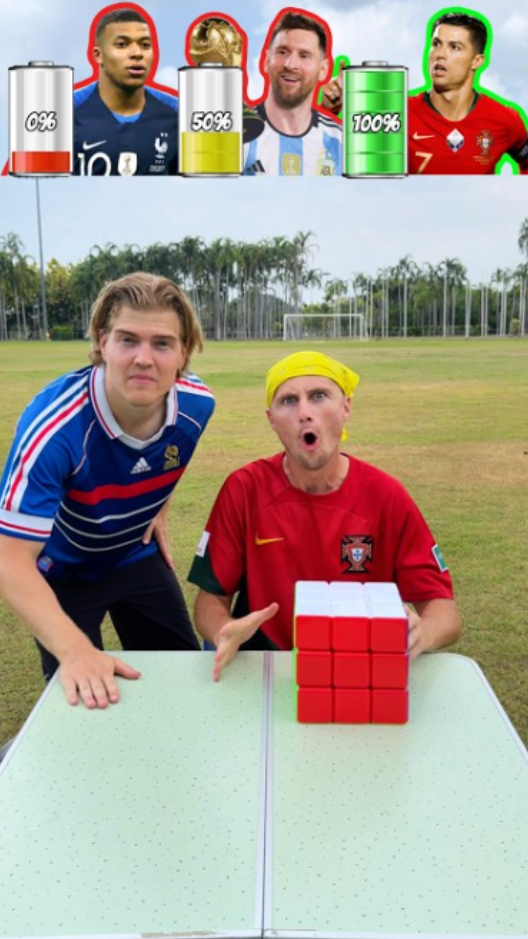 Who wins? Rubik’s cube challenge meets footballer speed