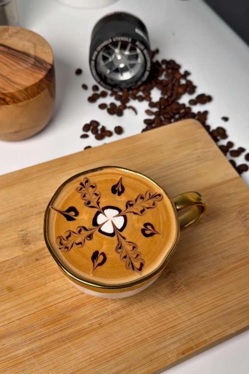 Creative floral latte art coffee design