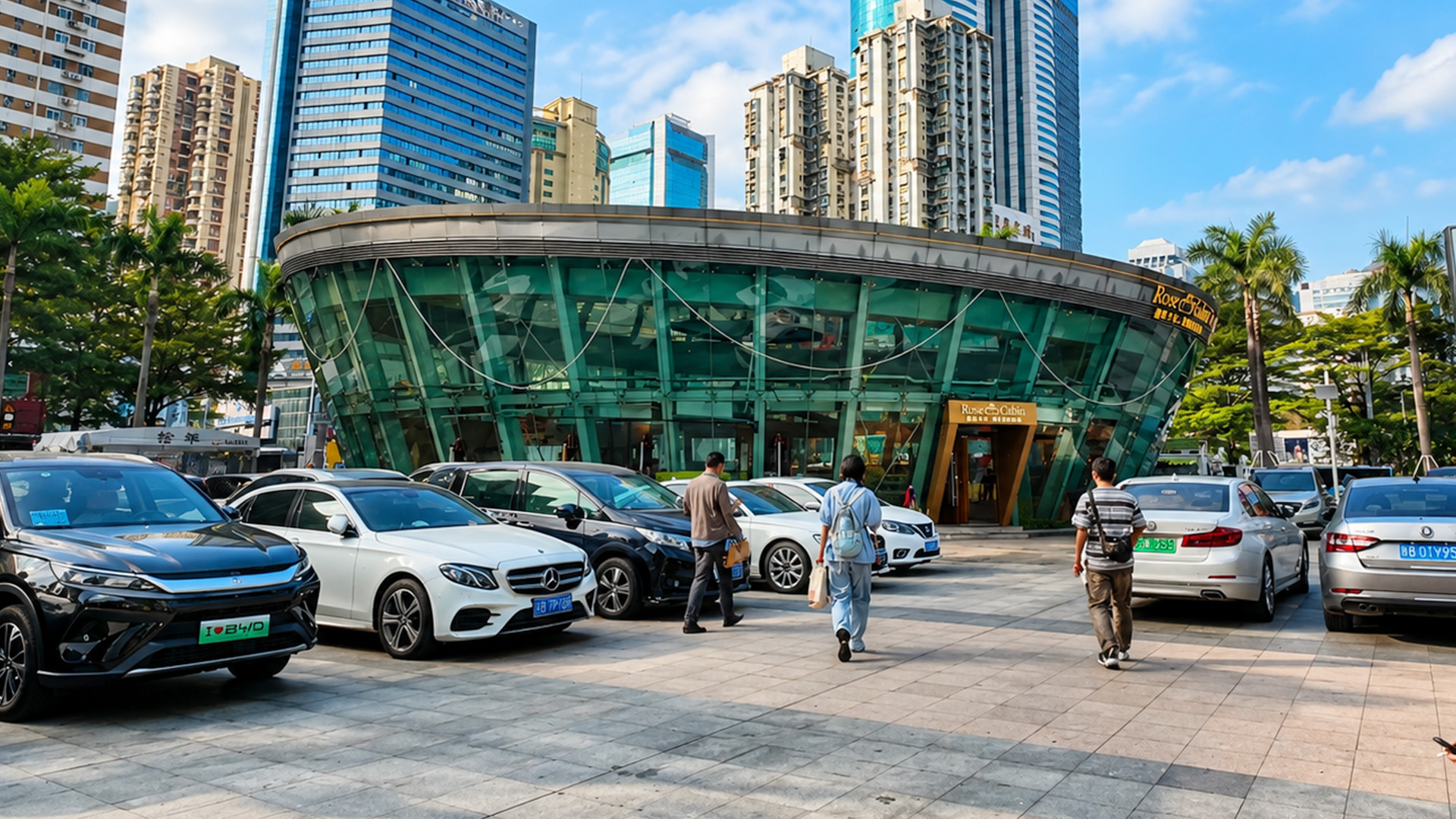This futuristic glass landmark looks unlike anything around it